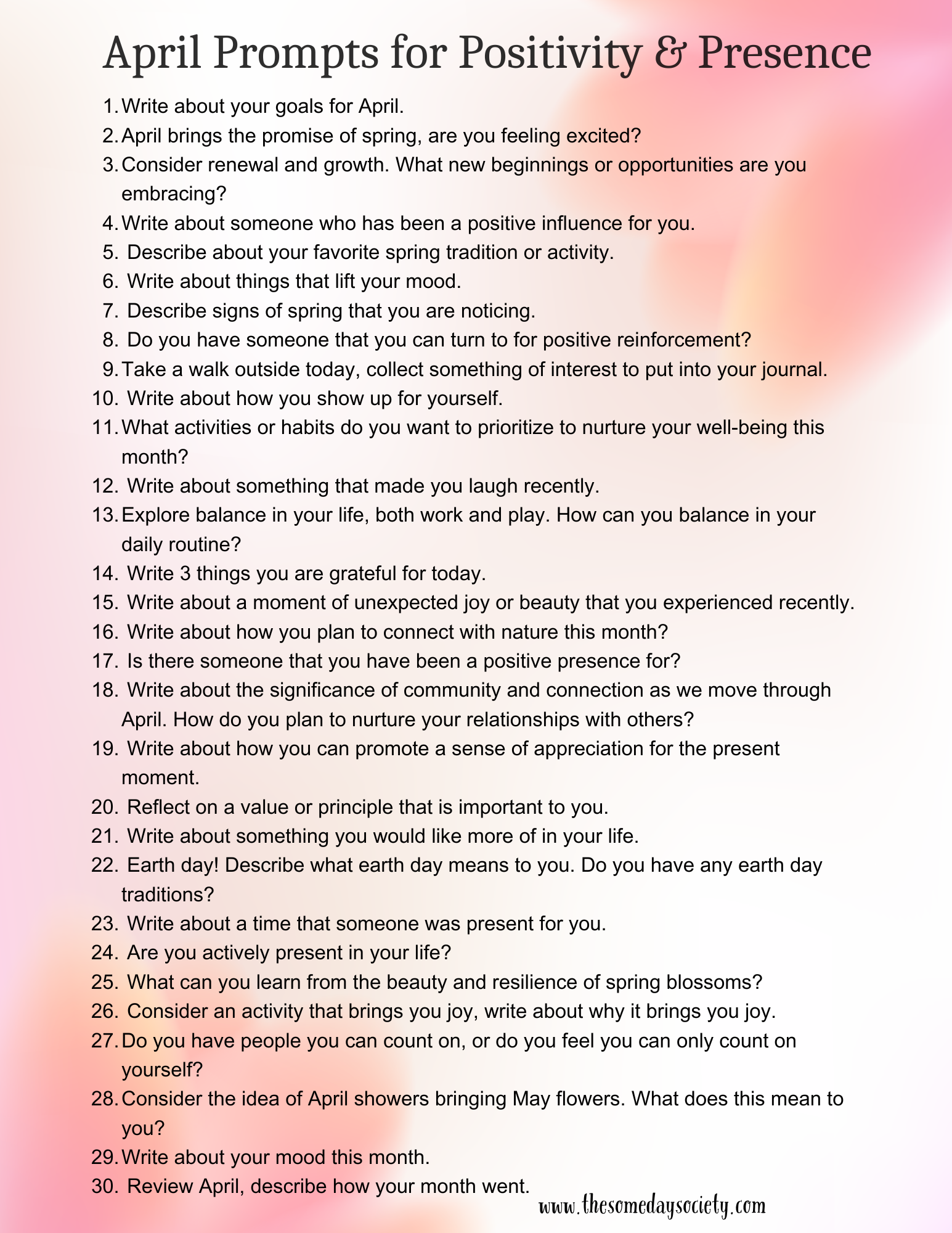 April Journaling Prompts – The Someday Society
